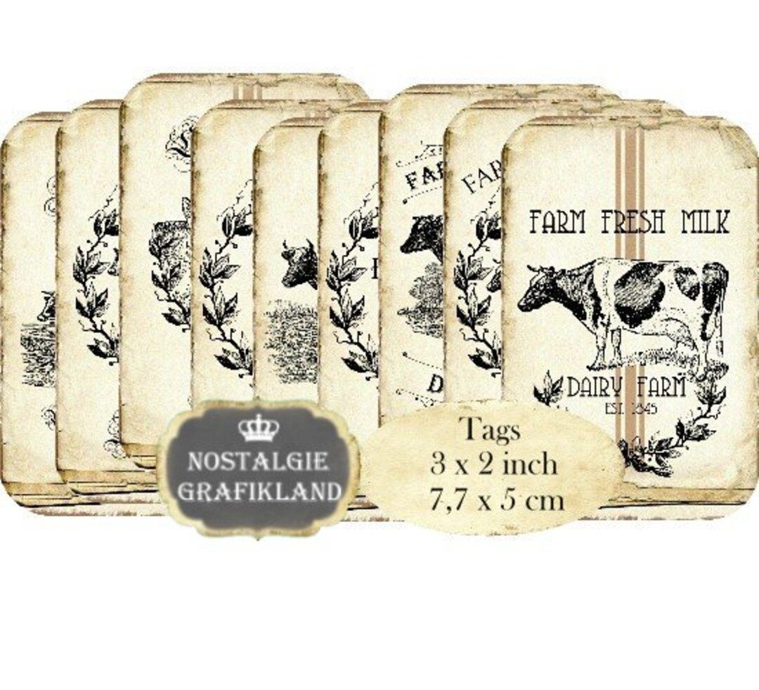 Farm Tags Printable Fresh Milk Cow Digital Journaling Journal - Etsy