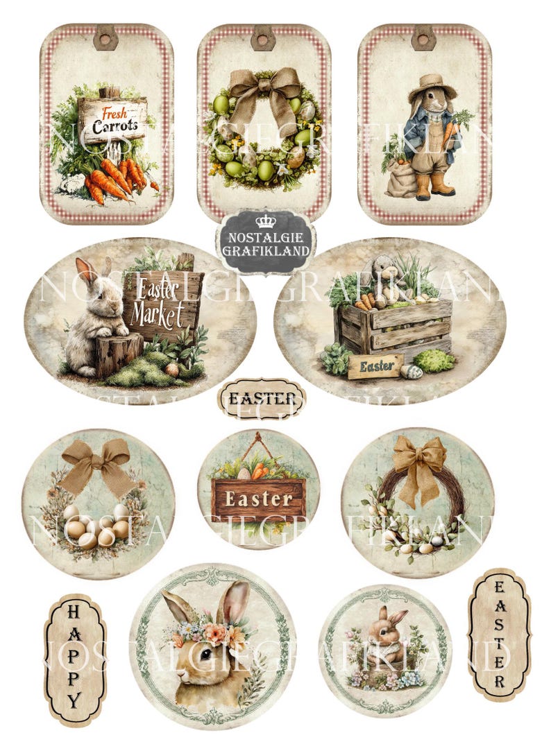 Easter Kit Digital Junk Journal Bunnies Eggs Spring Festive Rabbits ...