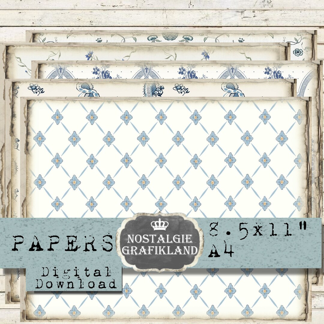 WHITE BLUE Pattern Printable Landscape Papers Pack Pack Horizontal ...