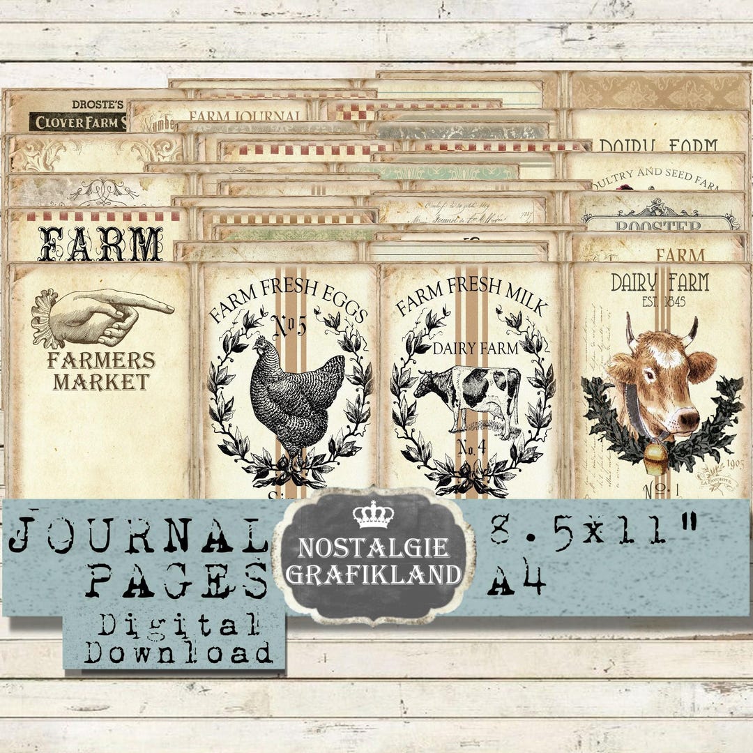 FARM Journal Pages PDF Printable Cow Rooster Fresh Milk & Eggs Book ...