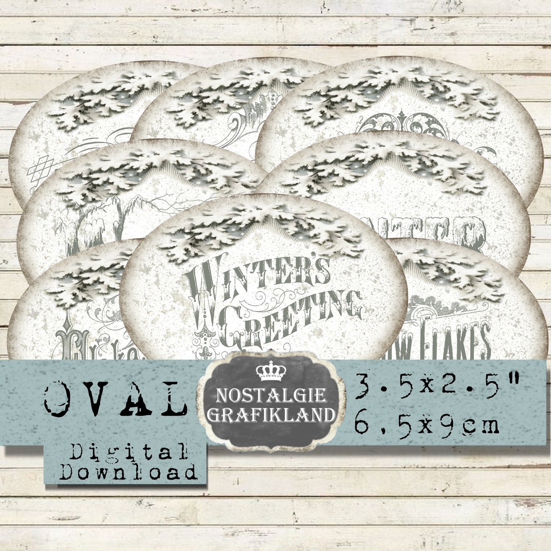 Winter Labels Snow Printable Greetings Snowflakes Ice Oval 3.5 X 2.5 ...