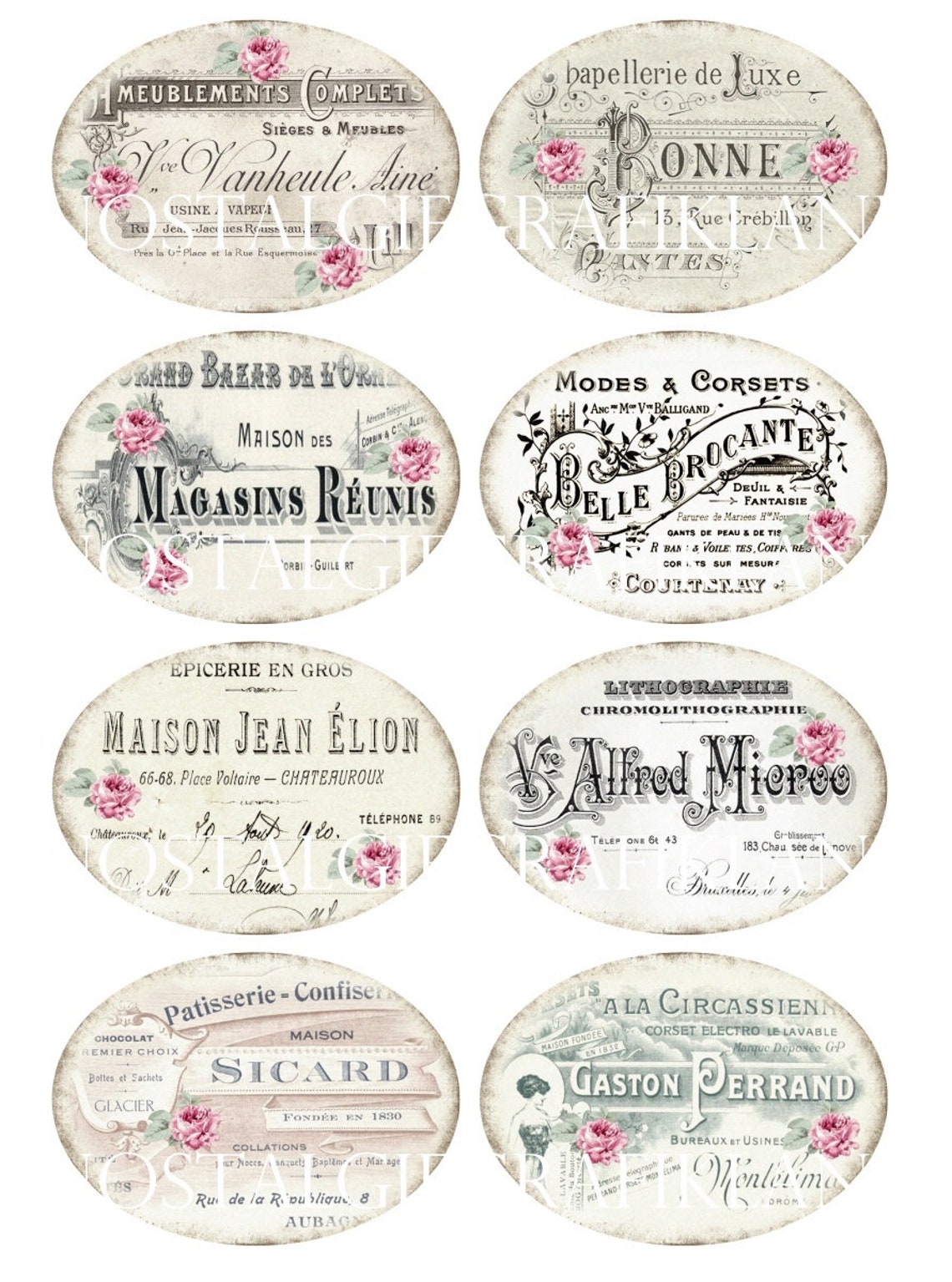 Digital French Ephemera Printable Labels Printable Oval 3.5 X - Etsy Canada