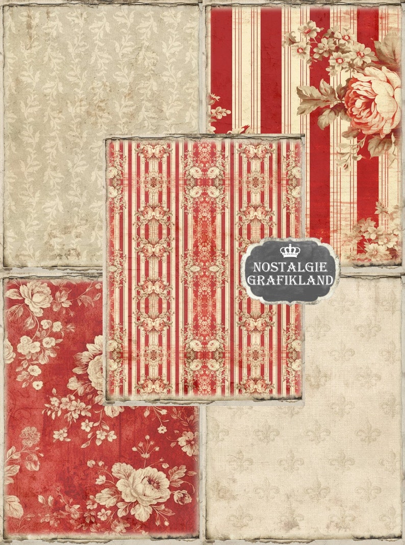 RED DISTRESSED Floral Printable Papers Digital Paper Pack Junk ...
