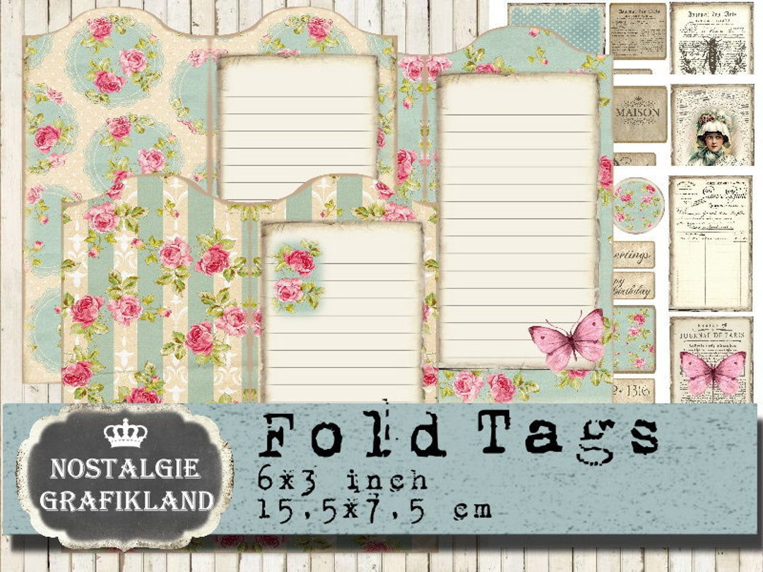 Fold Tags Shabby Chic Folding Journal Tags Printable Folded Tags Junk ...