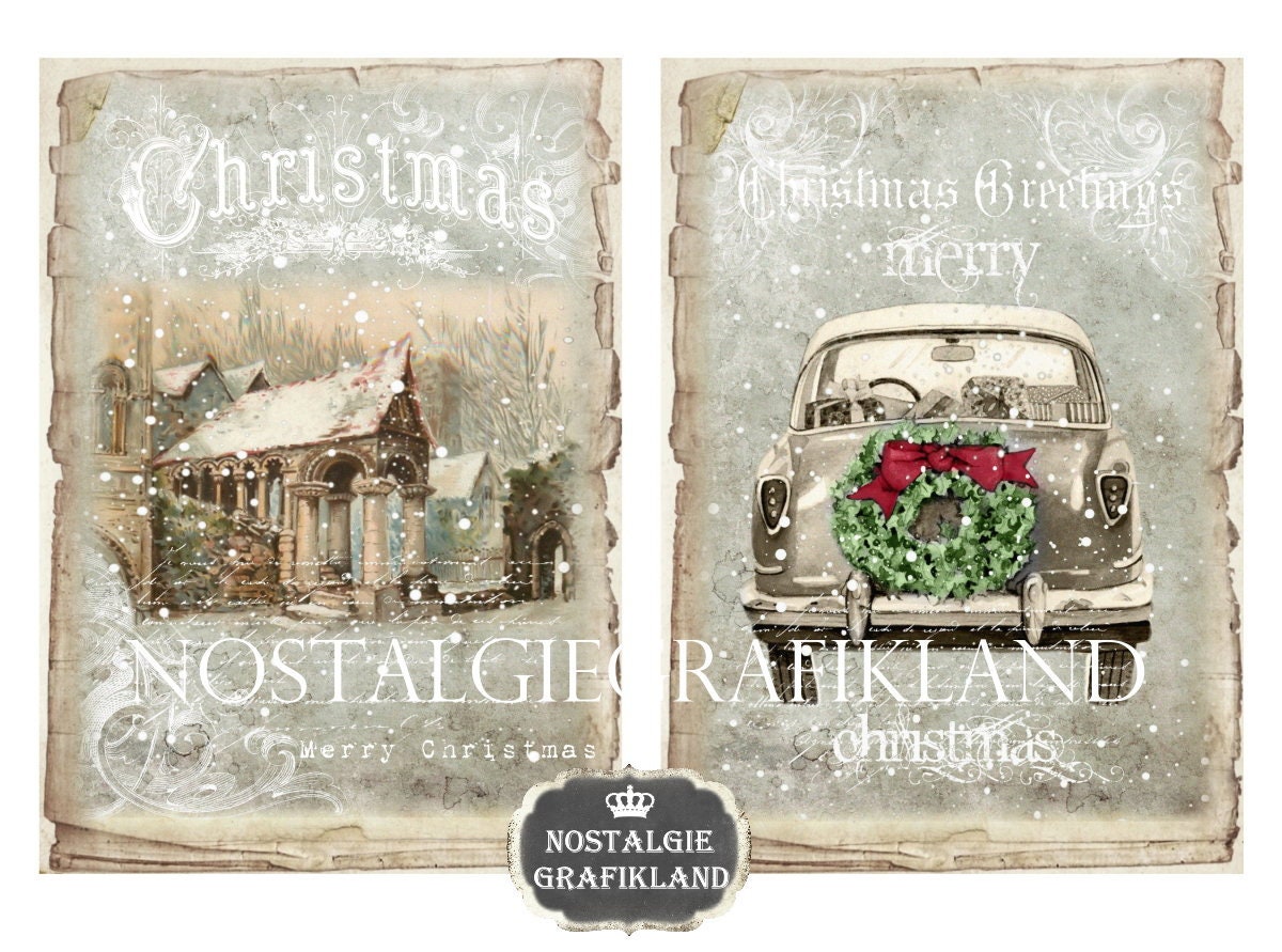 Christmas Shabby Chic Papers printable Cards X-mas Children 5 | Etsy