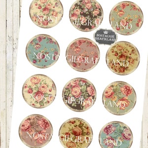 Circles 2 Inch Vintage Rose Background Floral Roses Instant Download ...