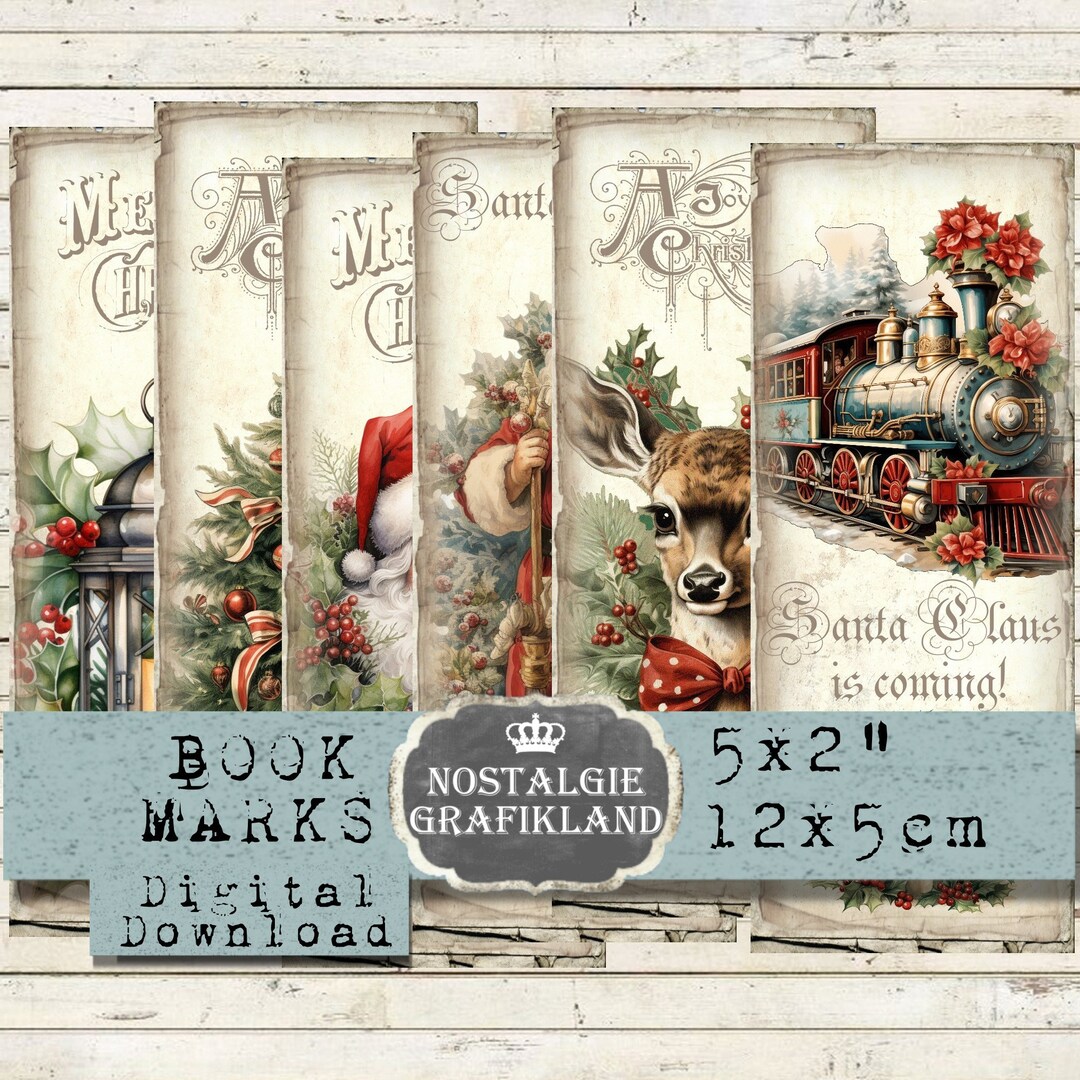 Christmas Bookmarks Santa Claus Train Tree Printable Journaling ...