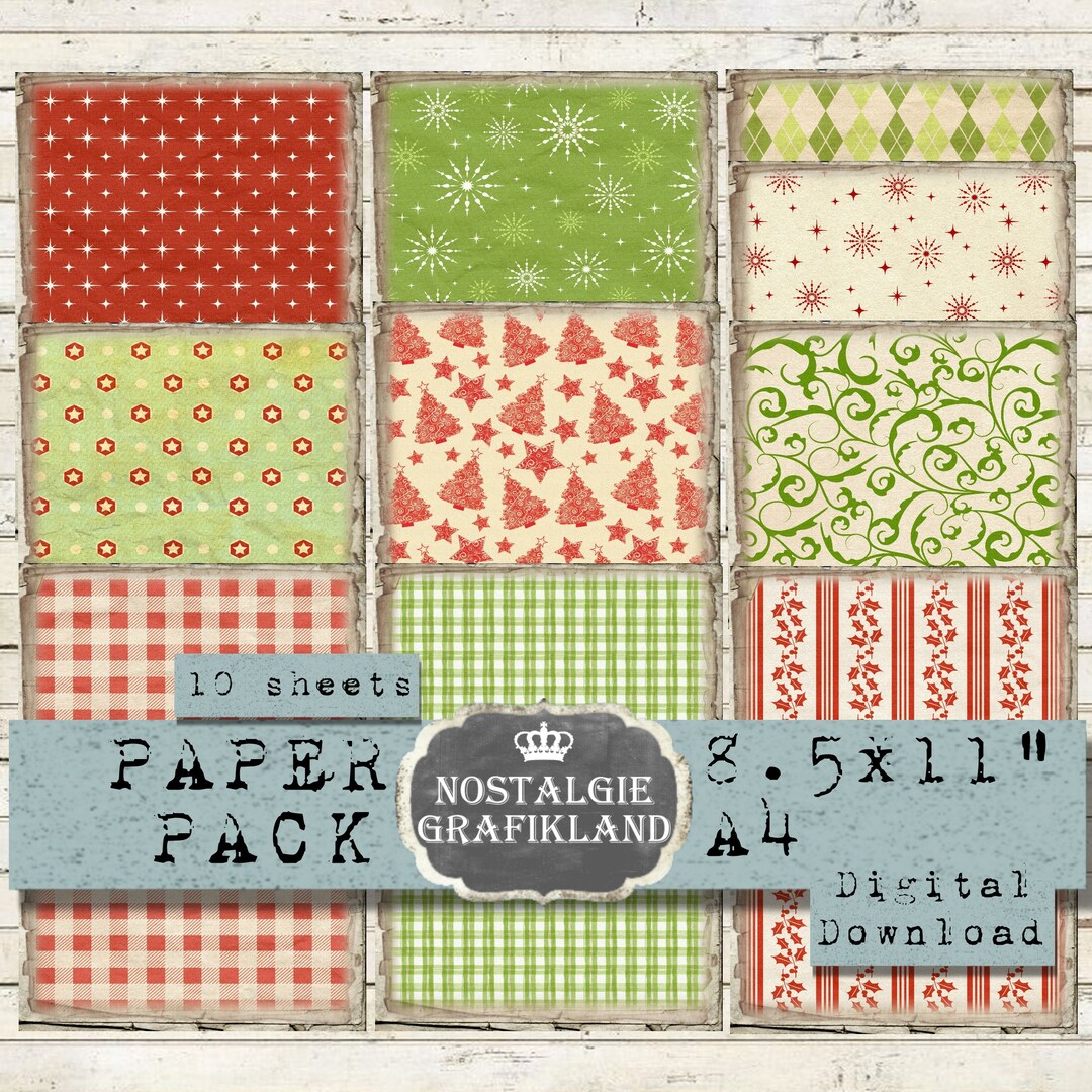Christmas Background Printable Red Green Digital Paper Pack - Etsy