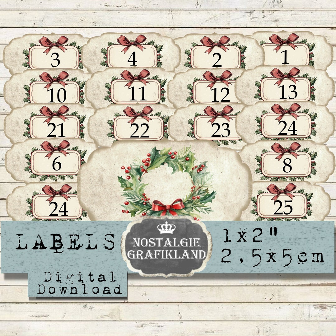 Christmas Numbers Wreath Labels Journaling Ephemera Elements Scrapbook ...
