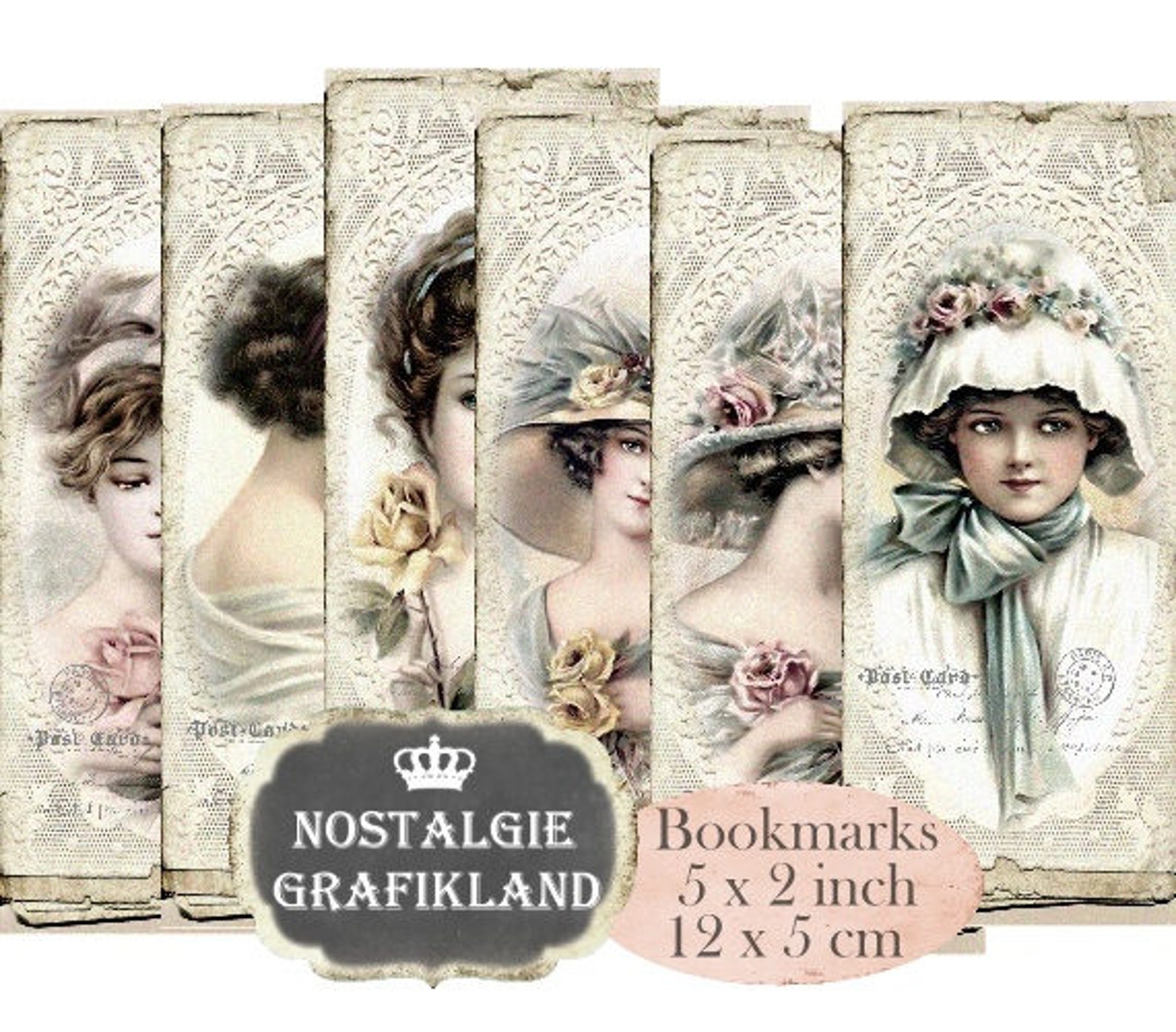 Ladies Bookmarks Vintage Lady Paper Old Photos Printable - Etsy