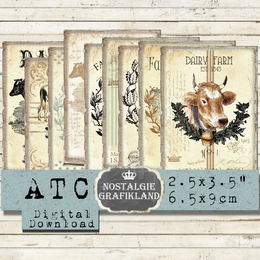 Farm Fresh Milk Cow Printable Farm Animals Country Journal Download ATC ...