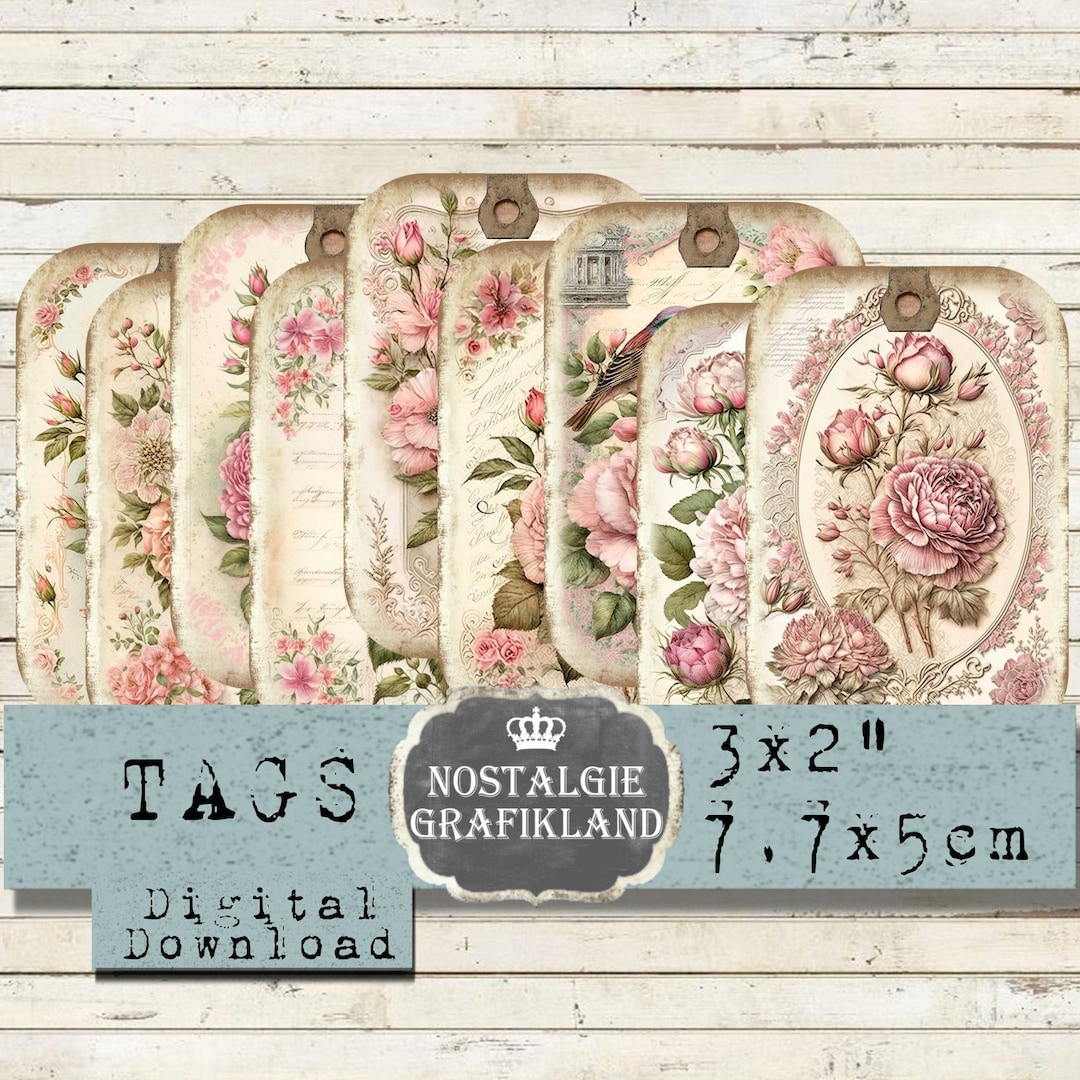 Roses Tags Printable Flowers Journaling Gift Tags Embellishments ...