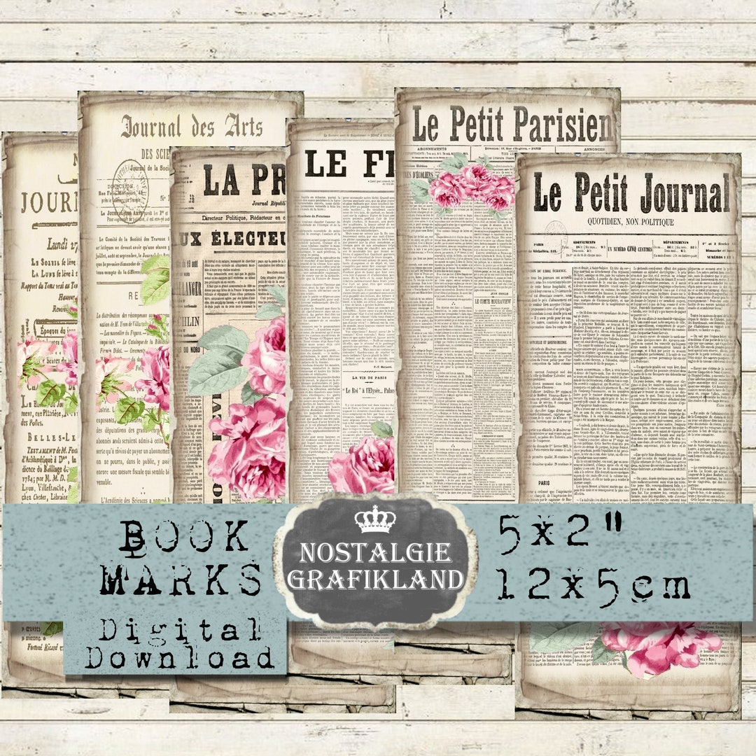 Newspaper Bookmarks Printable Ephemera Roses Background Journaling ...