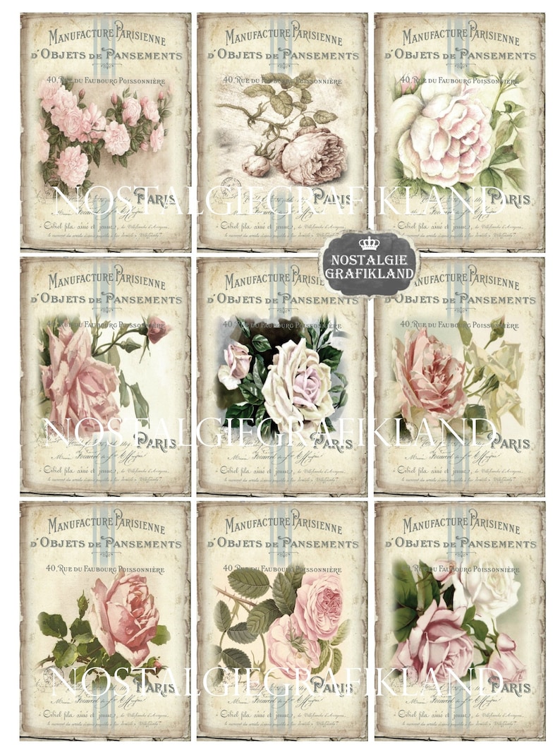 Shabby Chic French Roses Printable Labels Journals Flowers ATC Digital ...