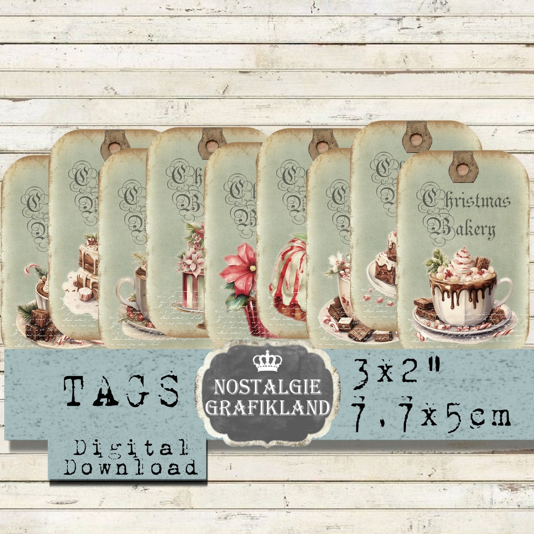 Christmas Bakery Tags Printable Hot Chocolate Cupcakes Cake Shabby Chic ...