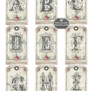 Alphabet Tags Printable Monogram Letters Vintage Ornate Paper Craft ...