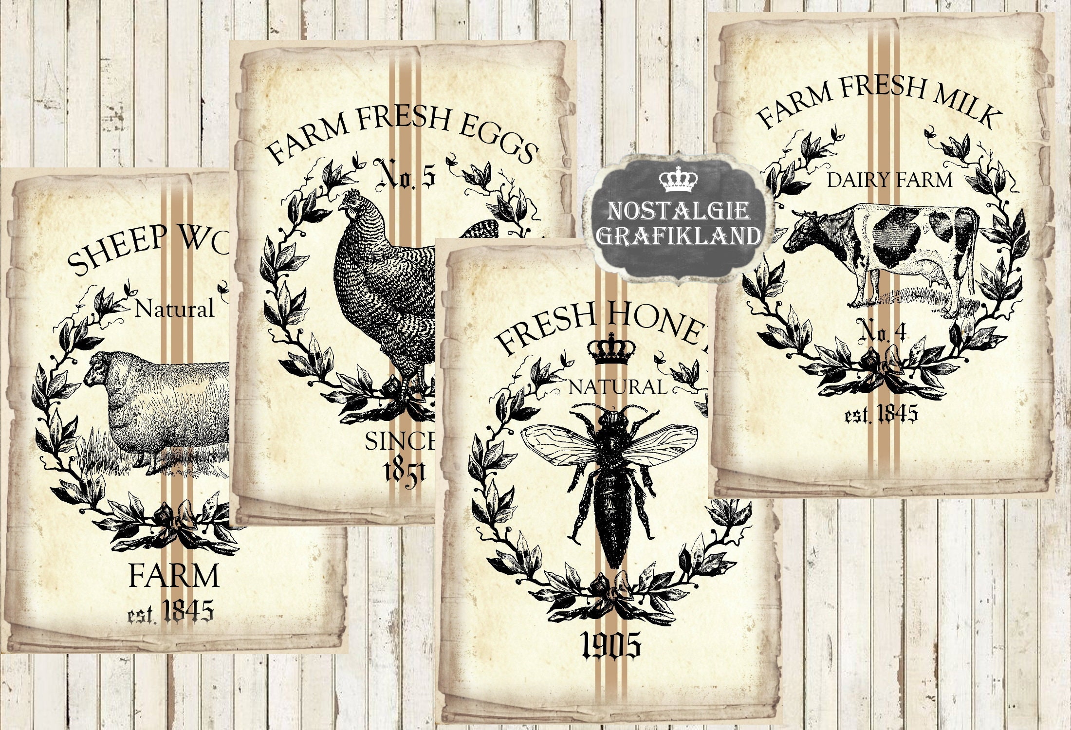 Farm Cards Country Rustic Farming Animals Printable Vintage Journal 5x7 ...