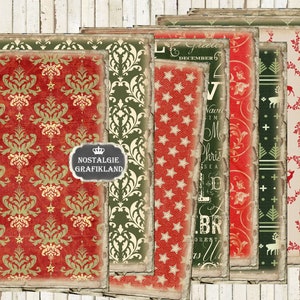 CHRISTMAS Background Printable Papers Ephemera Red Green Digital Paper ...