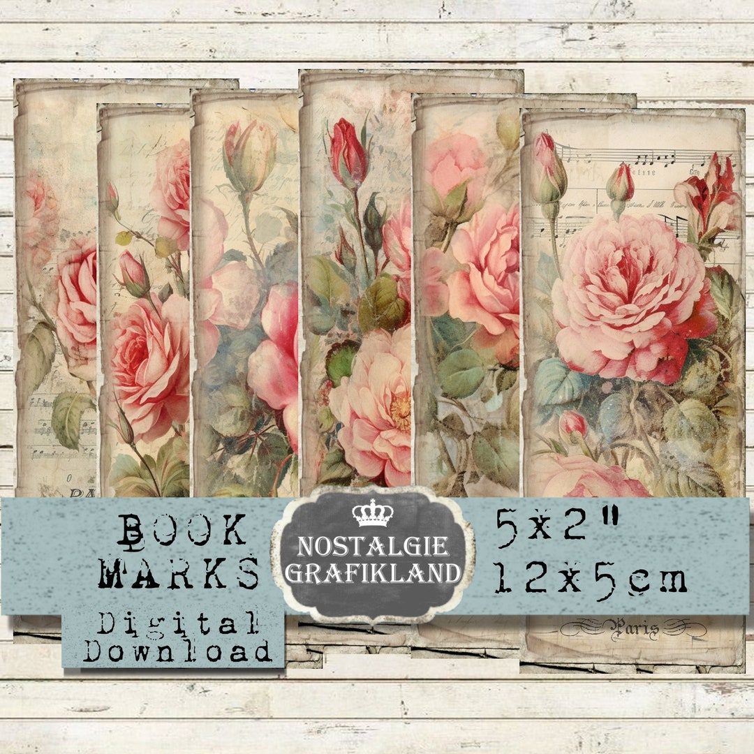 Roses Bookmarks Printable Shabby Chic Bookmark Rose Journal ...