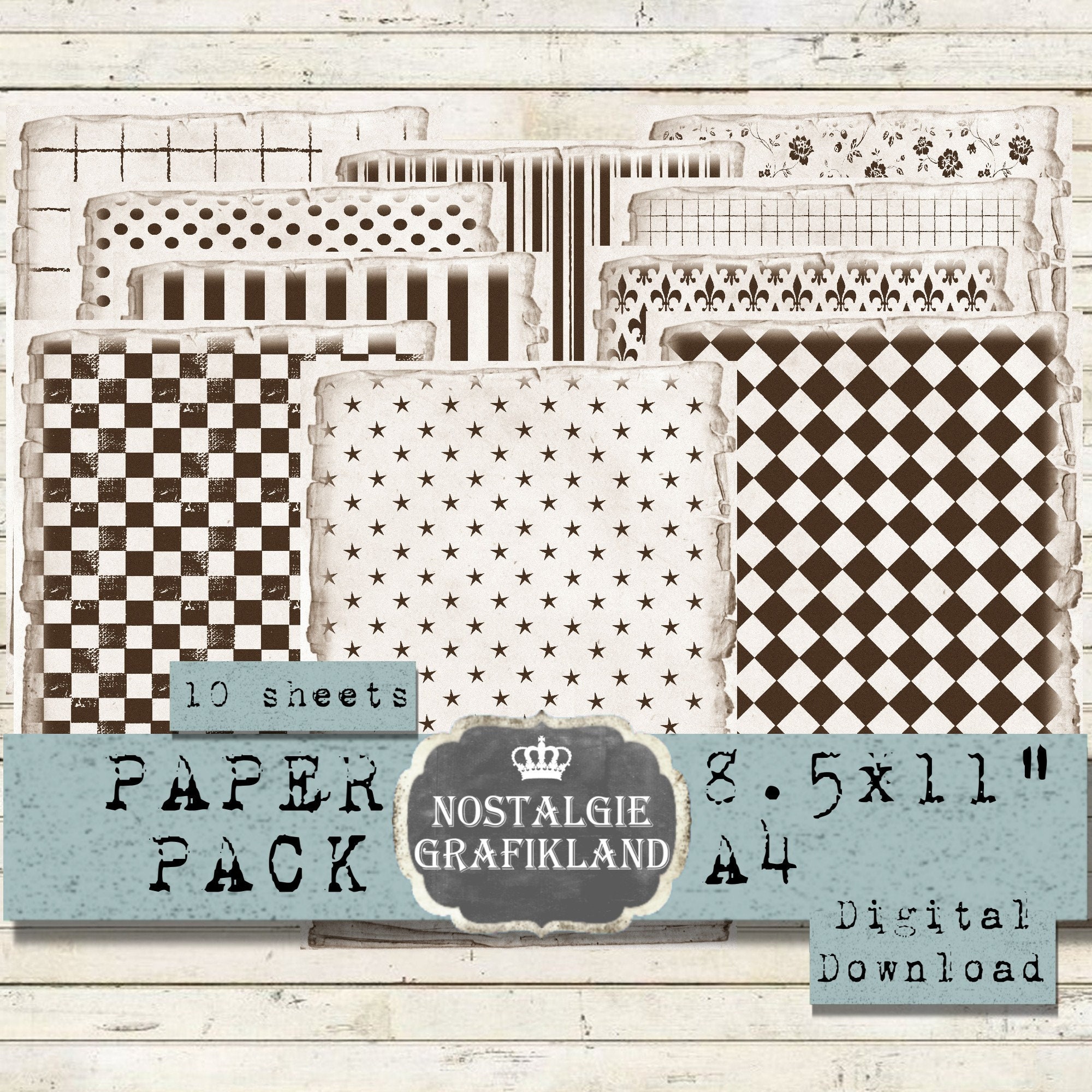 SEPIA Background Printable Paper Pack Digital Papers Geometric Stripes ...