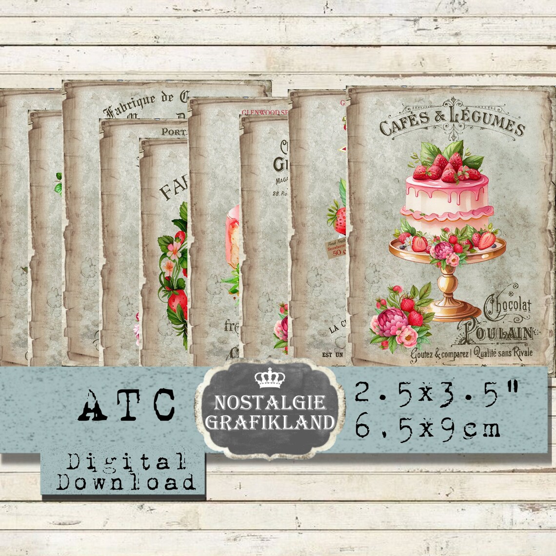 Strawberries Icecream Confiture Cake Fruits Berries Printable Vintage ...