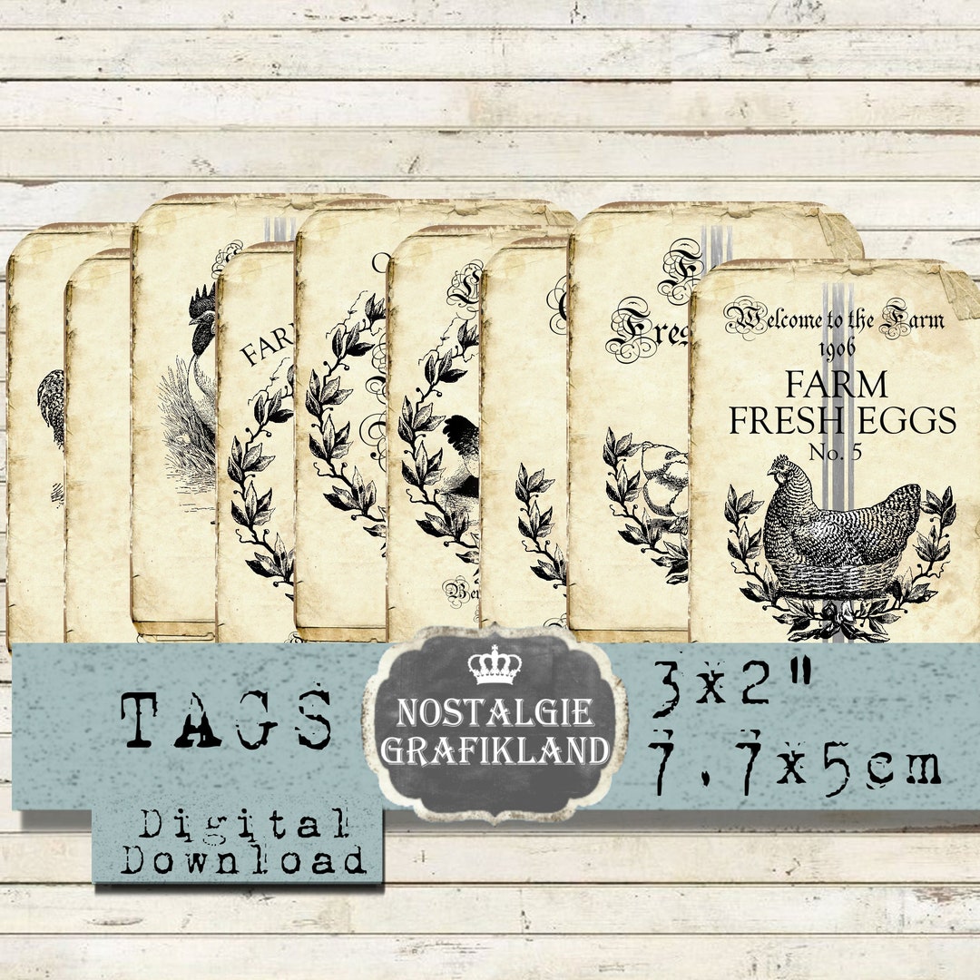 Farm Tags Printable Rooster Hen Farm Fresh Eggs Digital Journaling ...