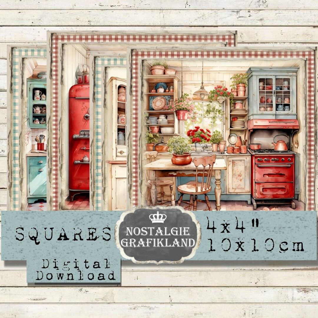 Kitchen Retro Printable Squares 4x4 Cooking Baking Coaster Tiles ...