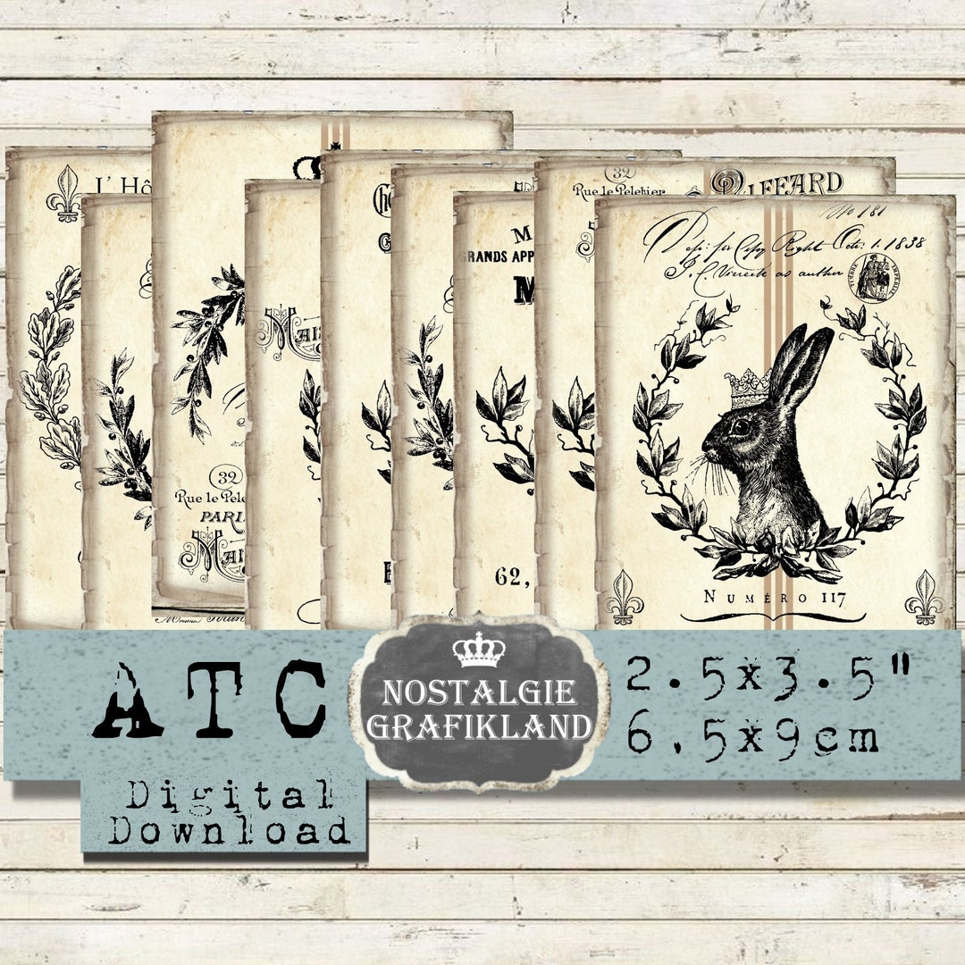 Rabbits Printable Hare Bunnies Bunny Labels ATC French Easter ...
