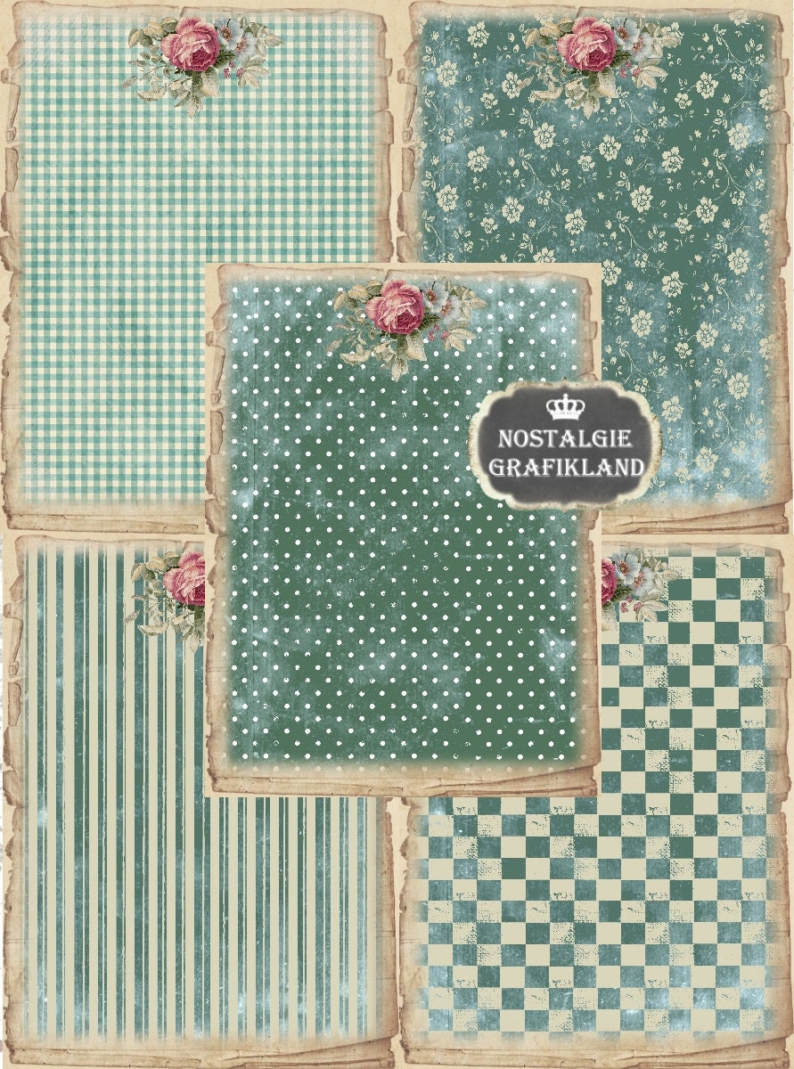 GREEN Background Printable Paper Pack Vintage Digital Stripes Dots ...