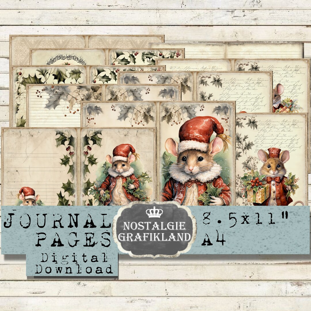 CHRISTMAS MOUSE Digital Journal Pages Printable Journaling Mice Animals ...