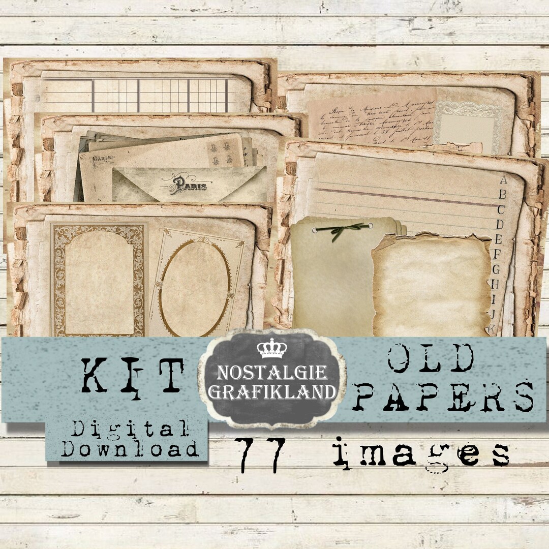 OLD PAPER Digital Kit Vintage Journal Antique Printable Journaling Set ...