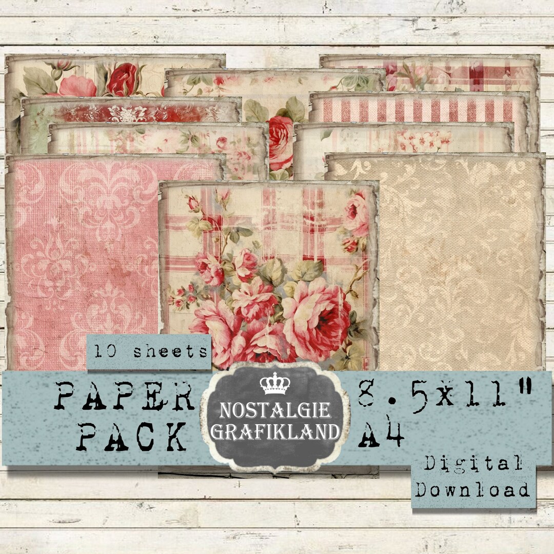 DISTRESSED RED ROSE Paper Digital Background Printable Papers Pack ...