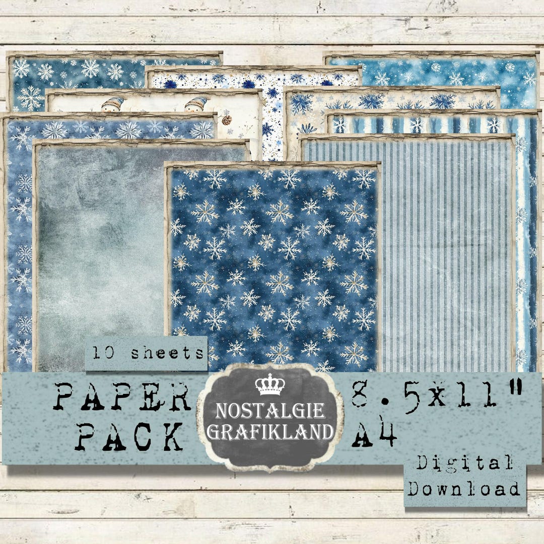 WINTER SNOW Papers Pack Printable Background Snowman Stars Papers ...