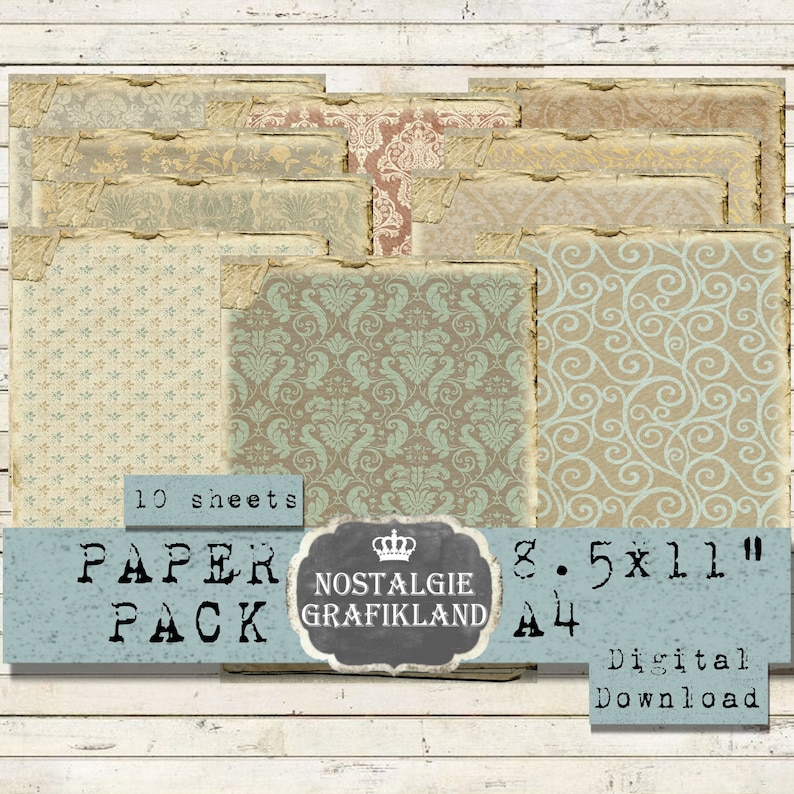 ANTIQUE Background Printable Papers Digital Paper Pack Vintage Tattered ...