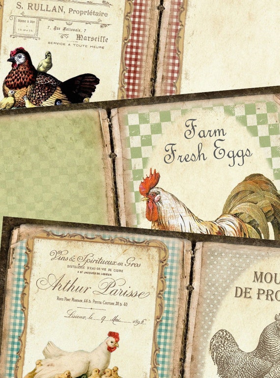 Visual Arts Collage Sheet Country Life Ephemera cattle chickens ...