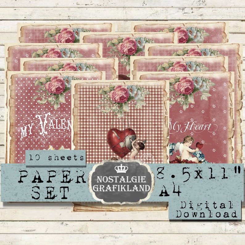 Valentines Day Valentine Digital Paper Pack Printable Love Red Hearts ...