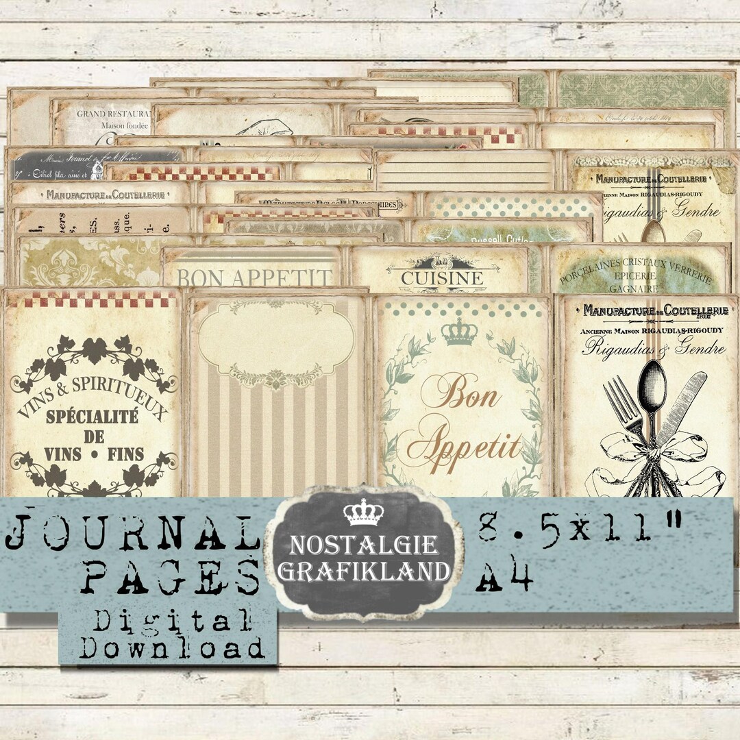 FRENCH BON APPETIT Journal Pages Printable Cooking Menu Dinner Junk ...