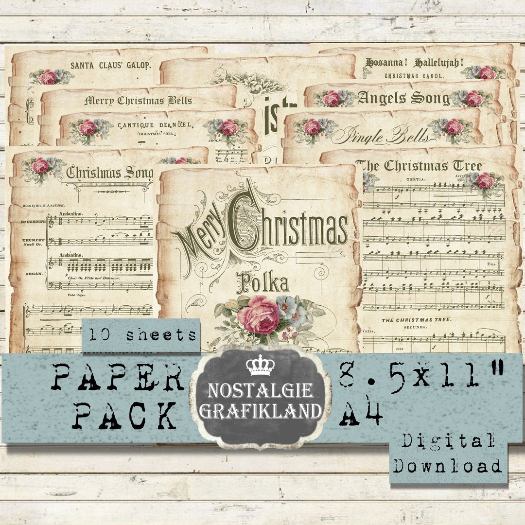 CHRISTMAS Music Sheets Printable Paper Pack Digital Notes Journaling ...