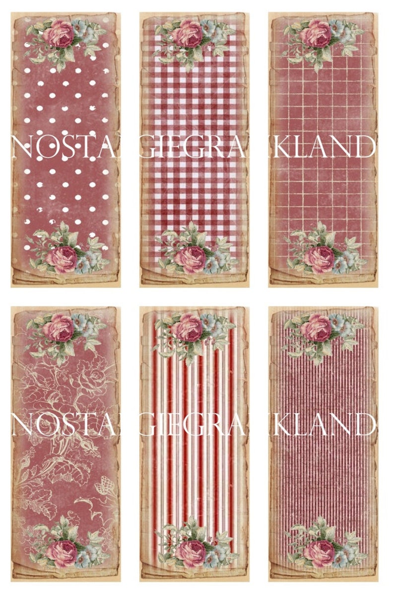 Red Bookmarks printable Shabby Chic Checkered Striped Vintage | Etsy