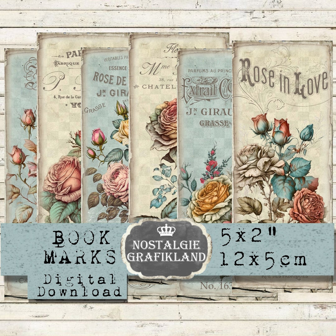 Roses Bookmarks Printable Shabby Chic Bookmark Rose Journal ...