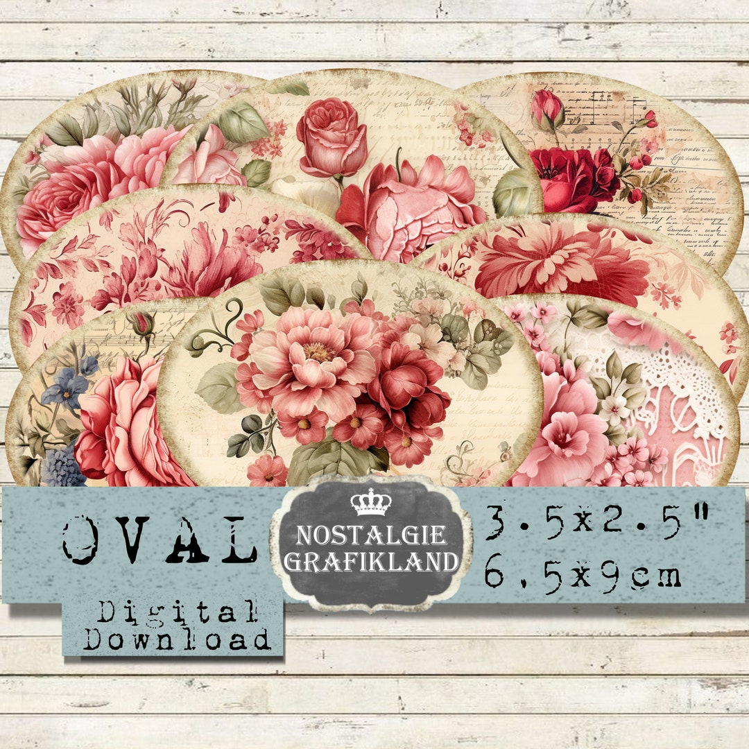 Roses Labels Printable Oval Vintage Flowers 3.5x2.5 Inch Download ...