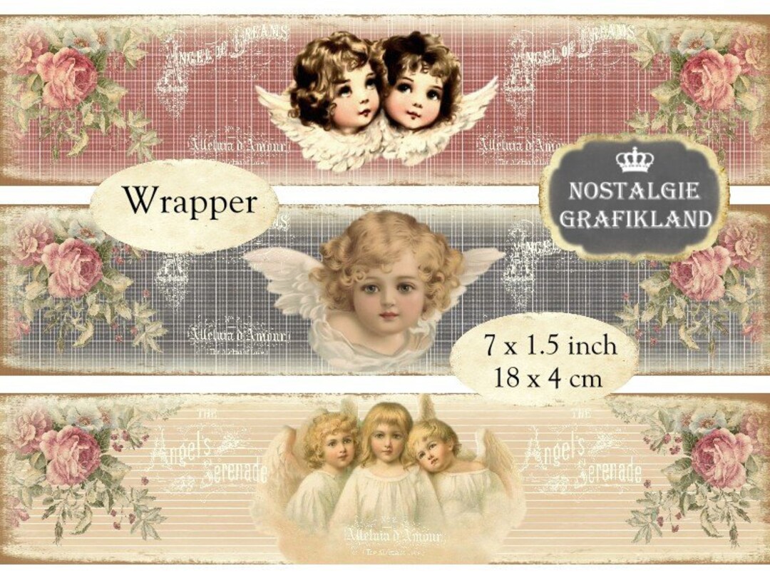 Digital Shabby Chic Angels Wrapper Printable Christmas Noel Instant ...