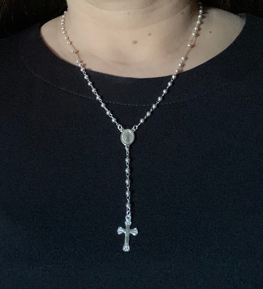 Sterling Silver .925 Rosary Necklace 3.5mm 12 1/2 Inch. - Etsy