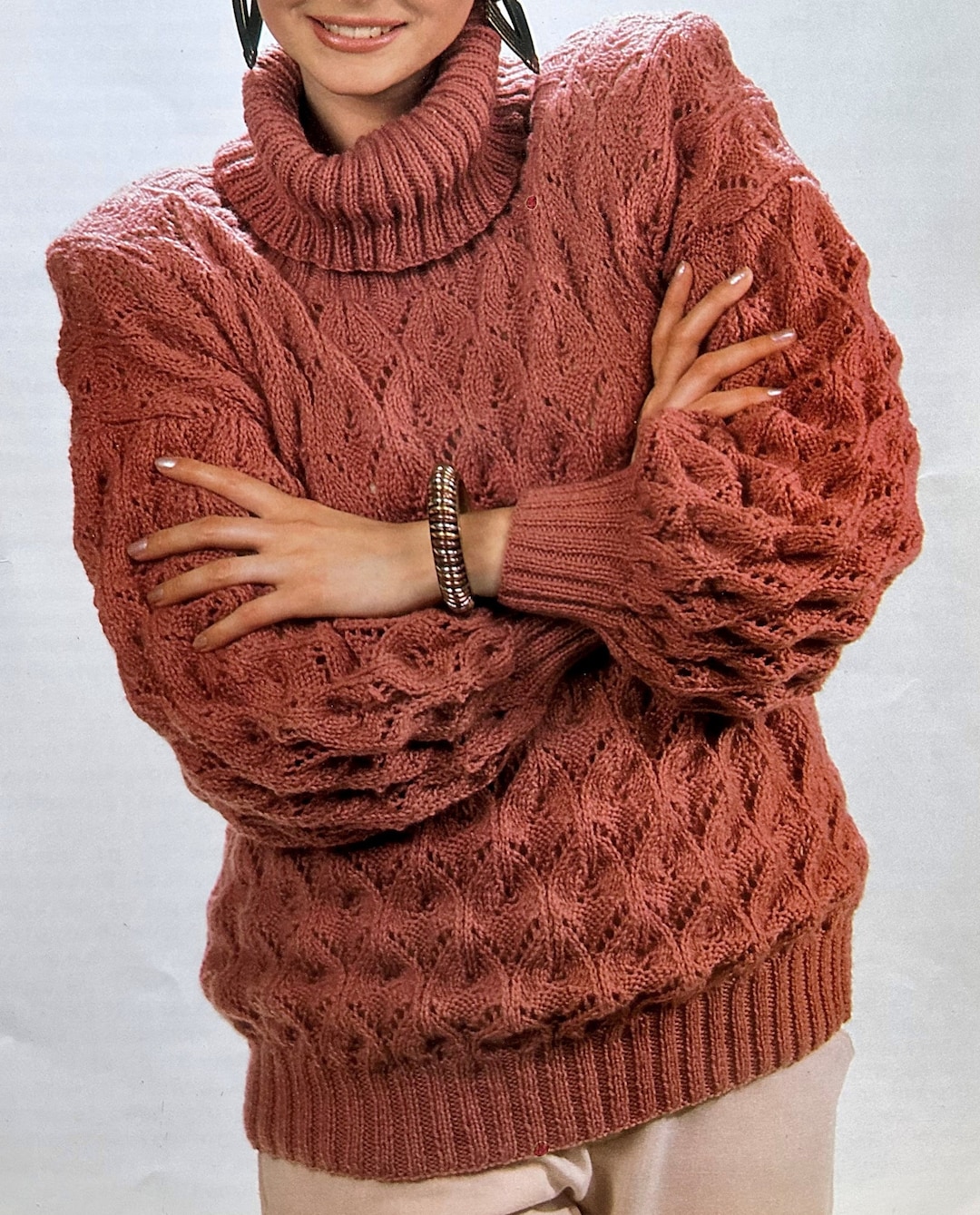 Ladies Chunky Sweater Knitting Pattern. Classic Roll Neck Winter Jumper ...