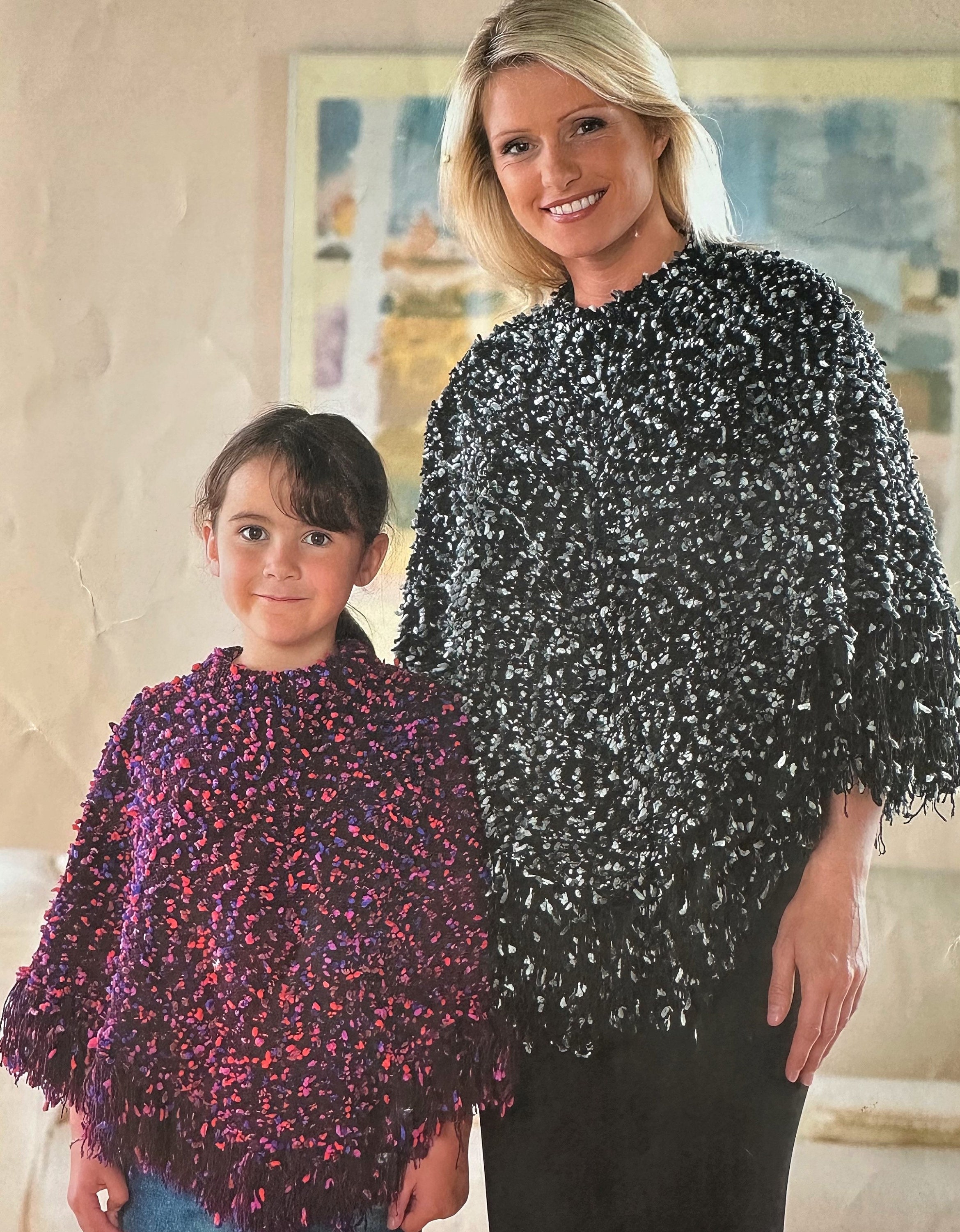 Ladies and Child's Poncho Knitting Pattern. Matching Mum and Daughter Amore Poncho Pattern ...