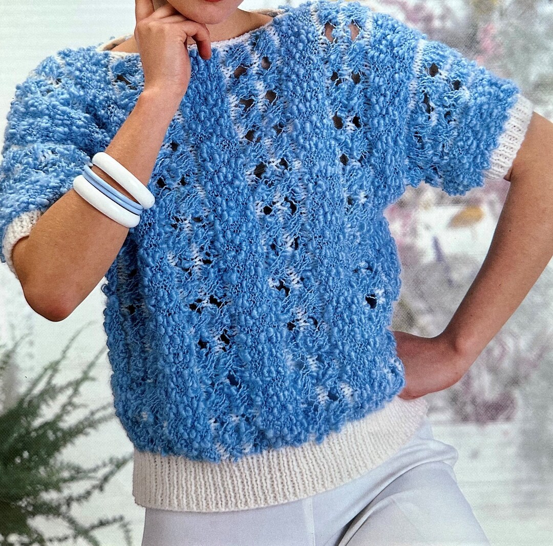 Ladies Summer Sweater Knitting Pattern. Short Sleeve Jumper With Round ...