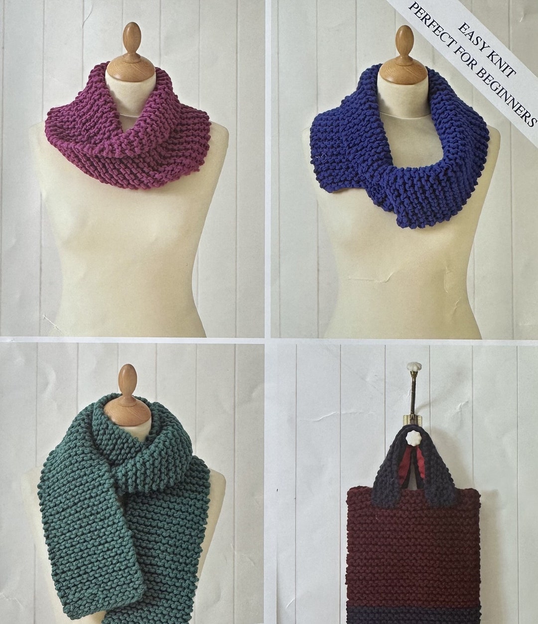 Scarf, Bag and Snoods Super Chunky Knitting Pattern. Easy Knit. Full ...