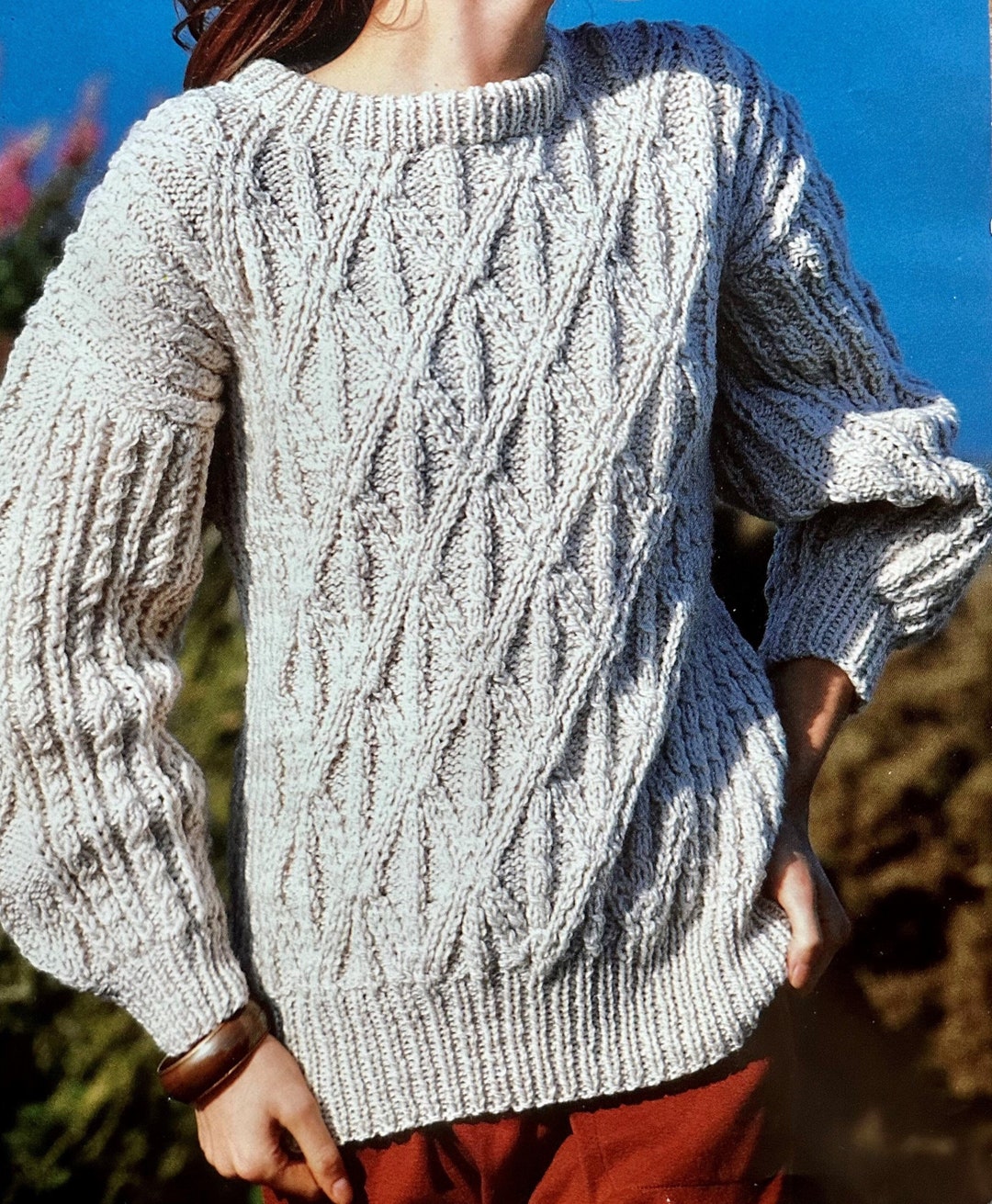 Ladies Chunky Sweater Knitting Pattern. Winter Round Neck Women's ...