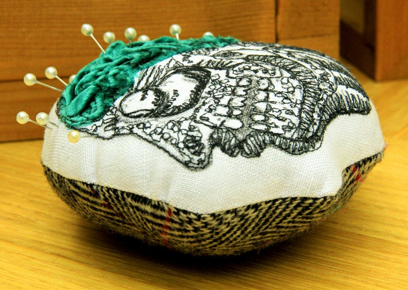 Cross-section of the Head Embroidered Pin Cushion With Velvet Brain - Etsy