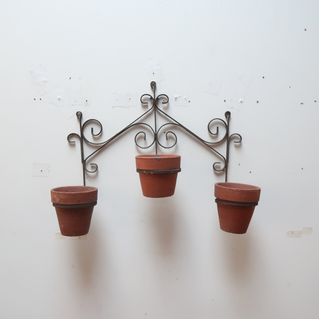 Wrought Iron Scroll Wall Hanging Planter Holder With 3 Clay - Etsy